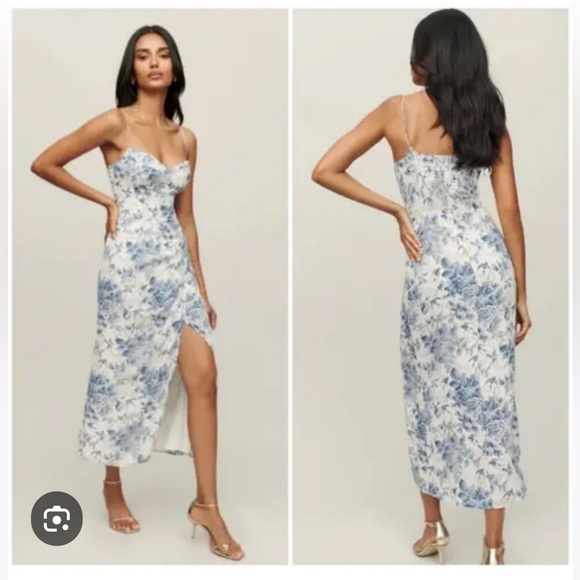 Reformation | Dresses | Reformation Blue And White Floral Midi Dress ...